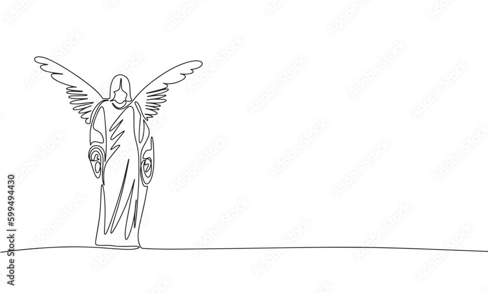 One line continuous angel. Bible angel in line art outline hand drawn ...