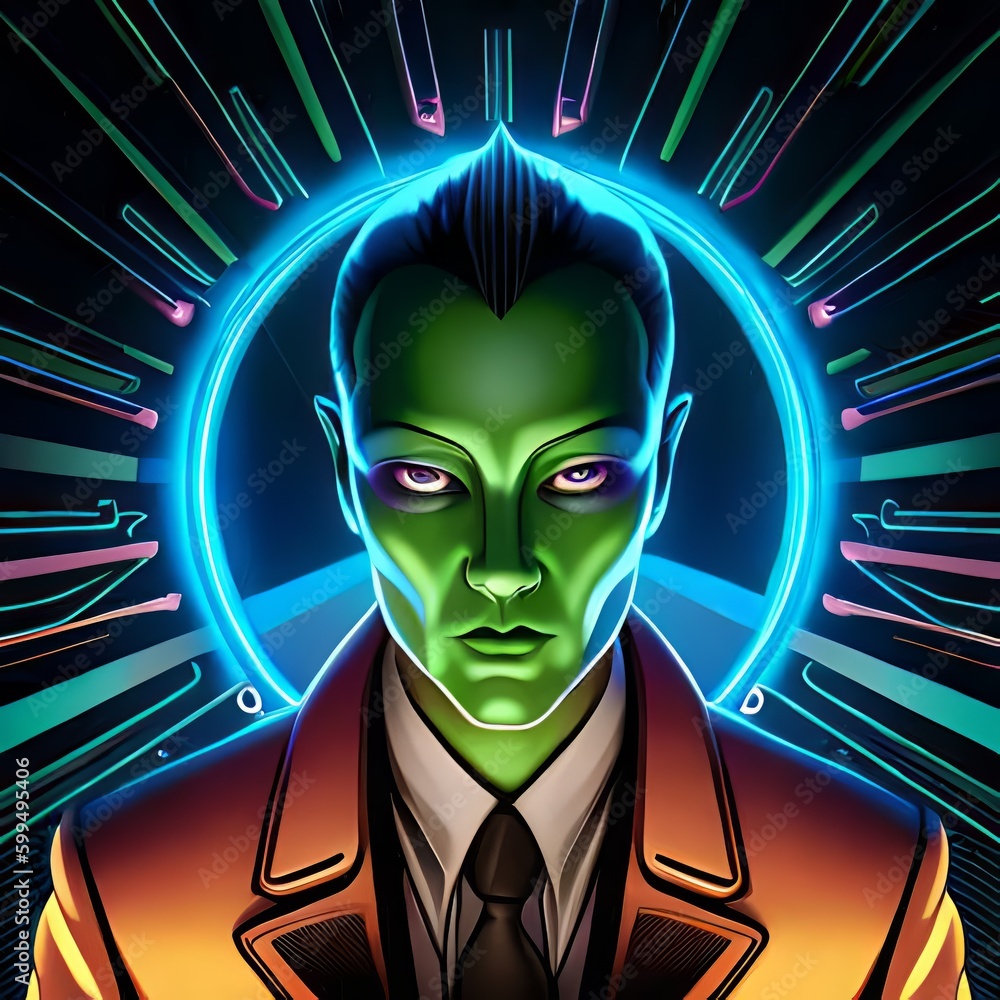this a high resolution illustration of a green alien wearing a suit ...