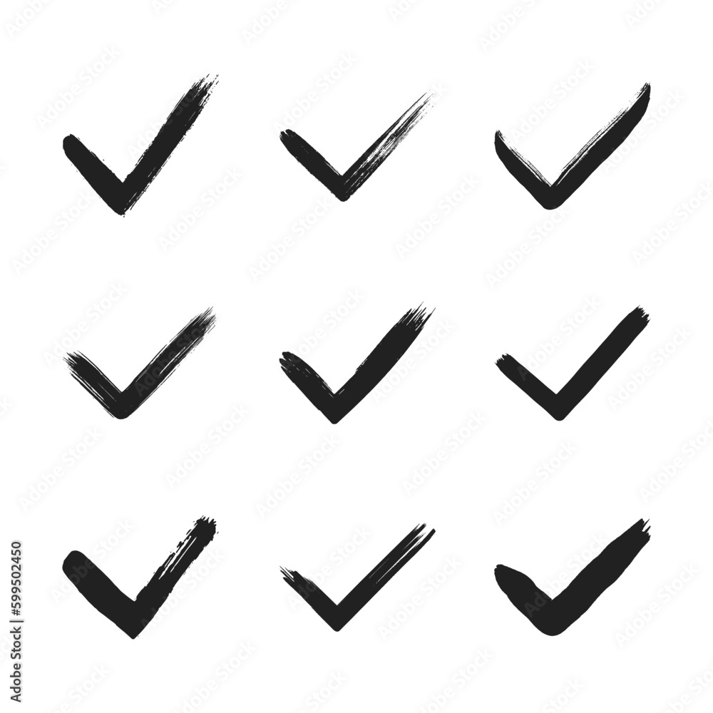 Dirty grunge hand drawn tick v with brush strokes vector illustration ...