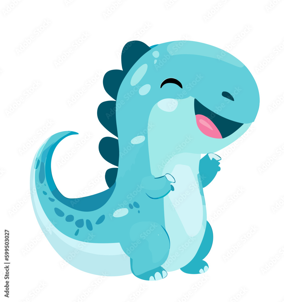 Happy cute little blue dinosaur vector art Stock Vector | Adobe Stock