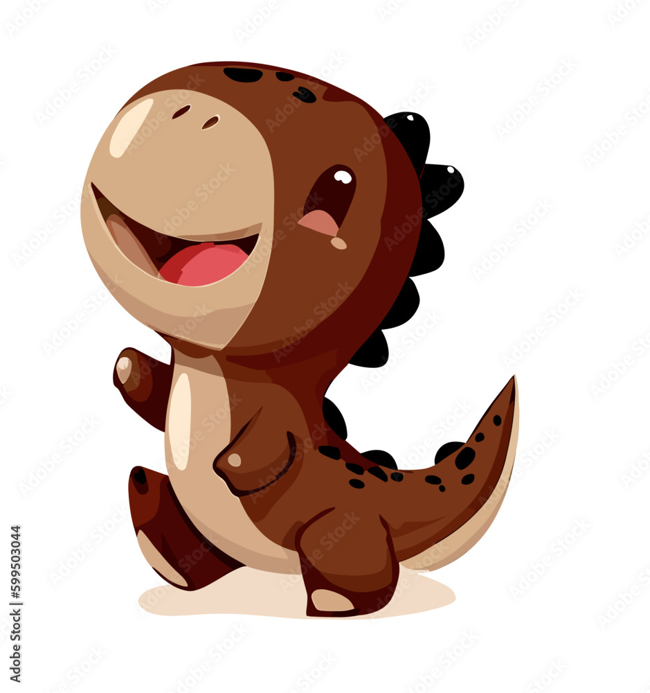 Happy cute little brown dinosaur vector art Stock Vector | Adobe Stock