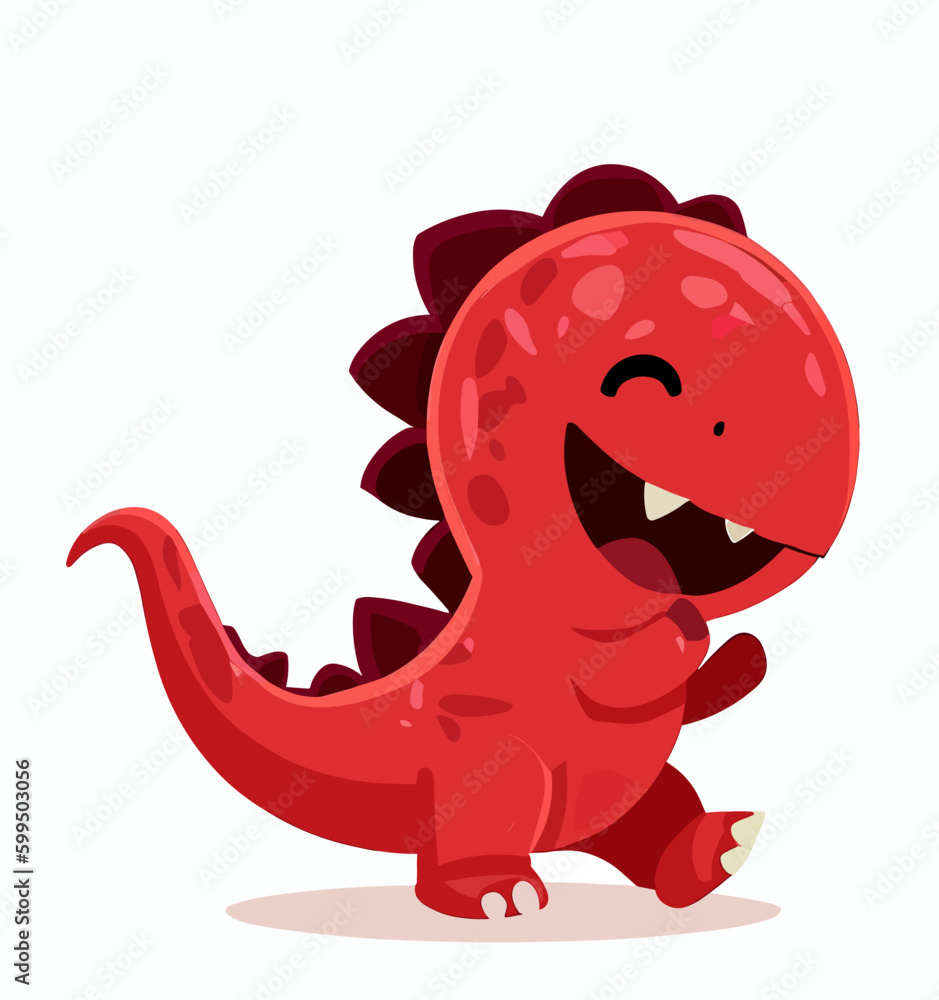 Happy cute little red dinosaur vector art Stock Vector | Adobe Stock