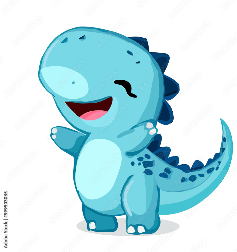 Happy cute little blue dinosaur vector art Stock Vector | Adobe Stock