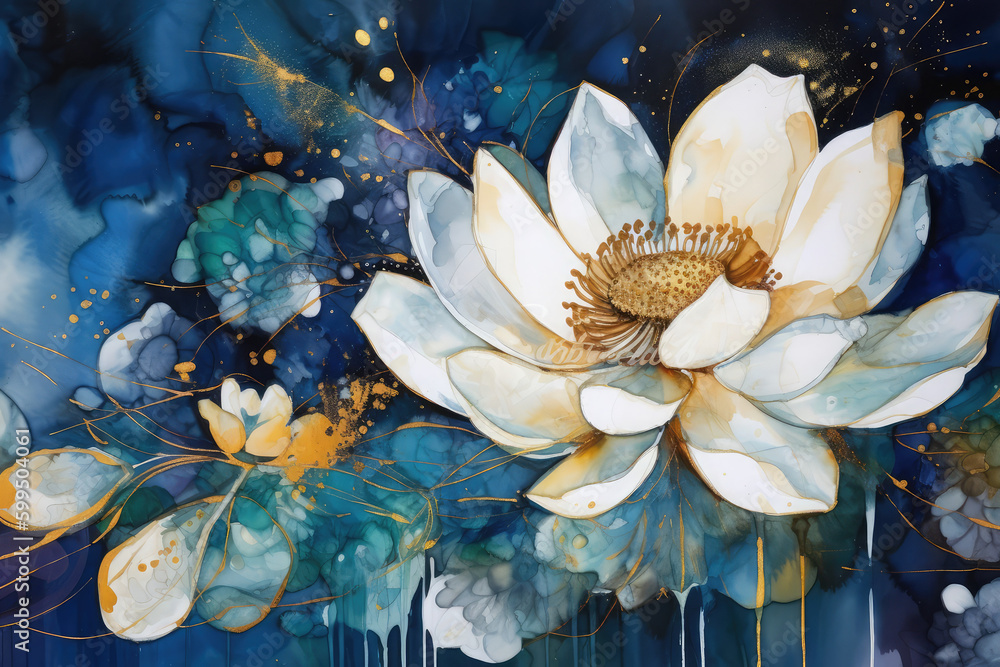 a wallpaper botanical flowers with one big lotus flower for whole ...