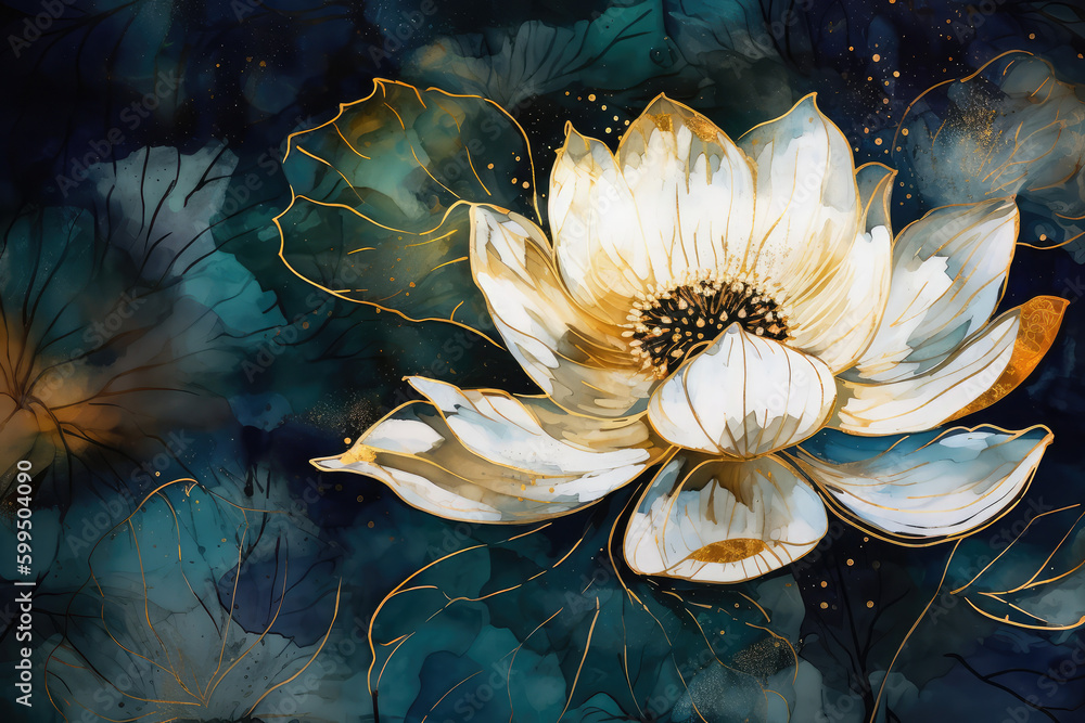 a wallpaper botanical flowers with one big lotus flower for whole ...