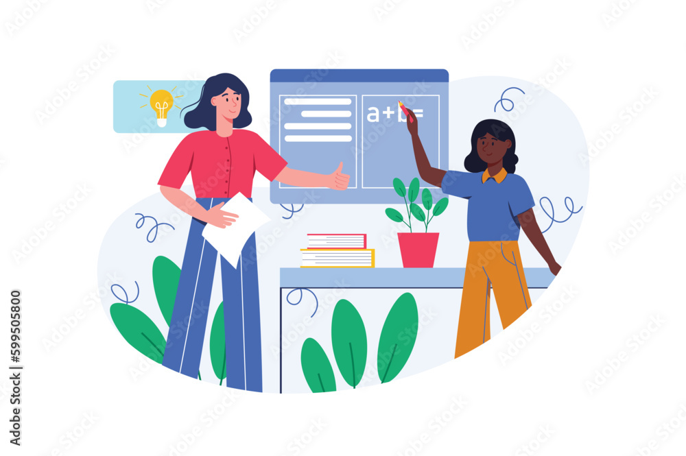 Vetor de School learning color concept with people scene in the flat ...