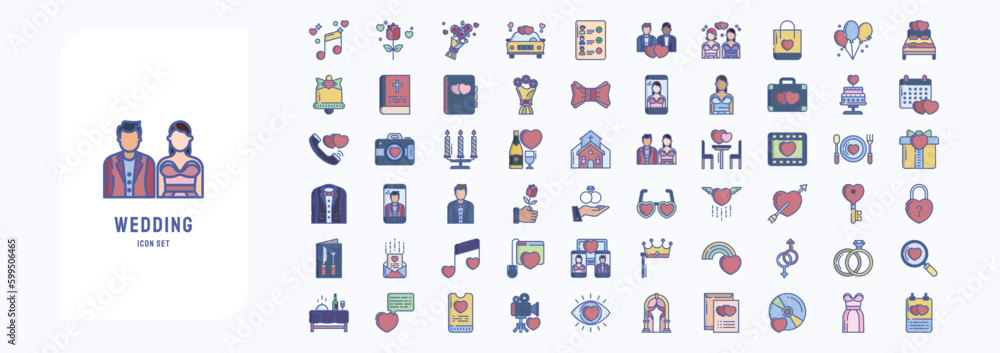 A Collection Sheet Of Linear Color Icons For Wedding And Marriage Including Icons Like Bowtie