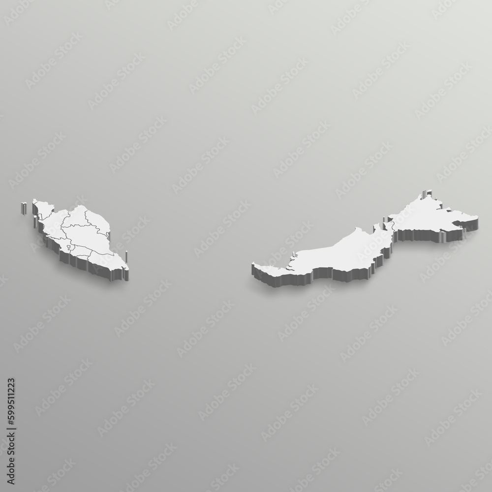 A map of the Malaysia in a gray background fully editable 3d isometric ...