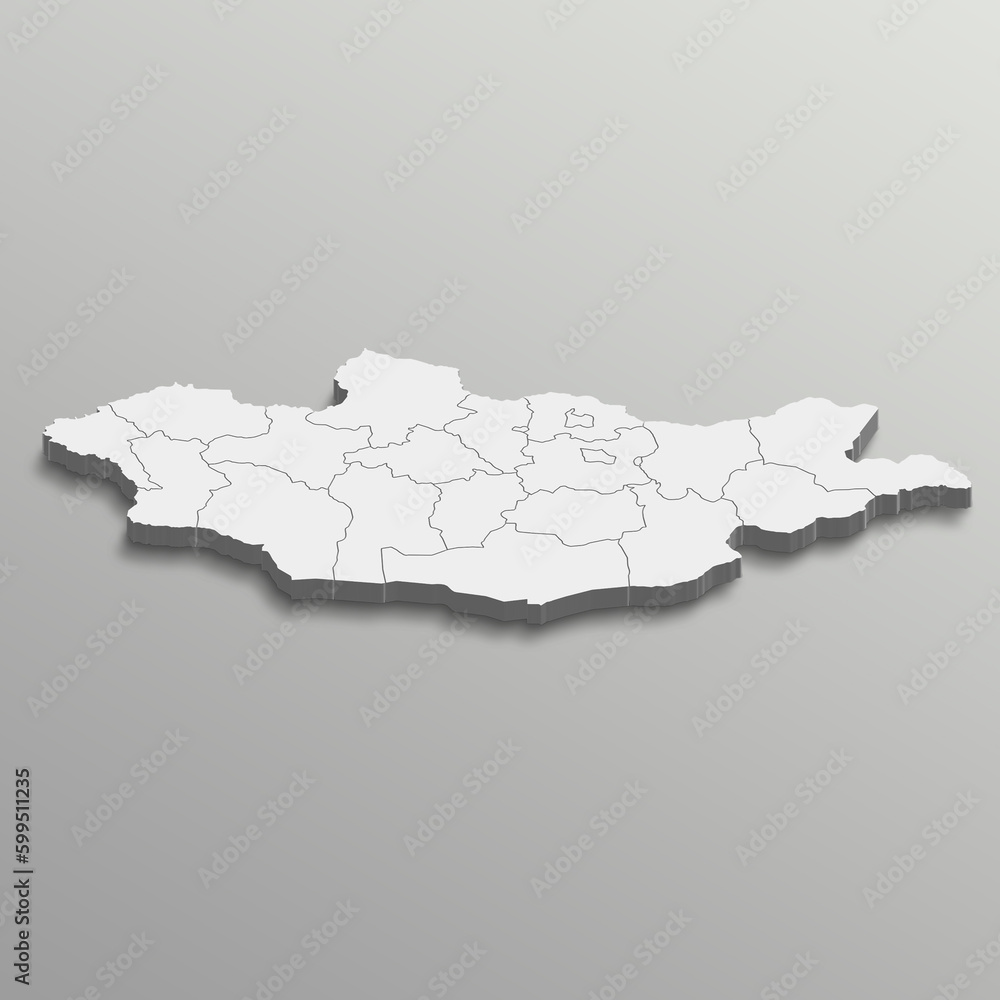 A map of the Mongolia in a gray background fully editable 3d isometric ...
