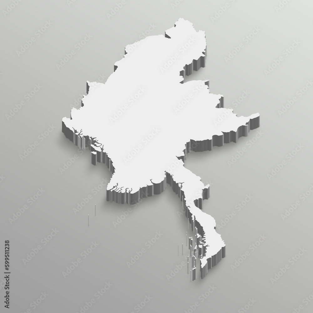 A map of the Myanmar in a white background fully editable 3d isometric ...