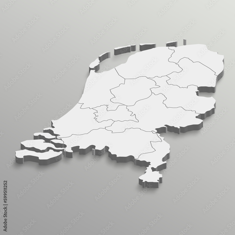 A map of the Netherlands in a white background fully editable 3d ...