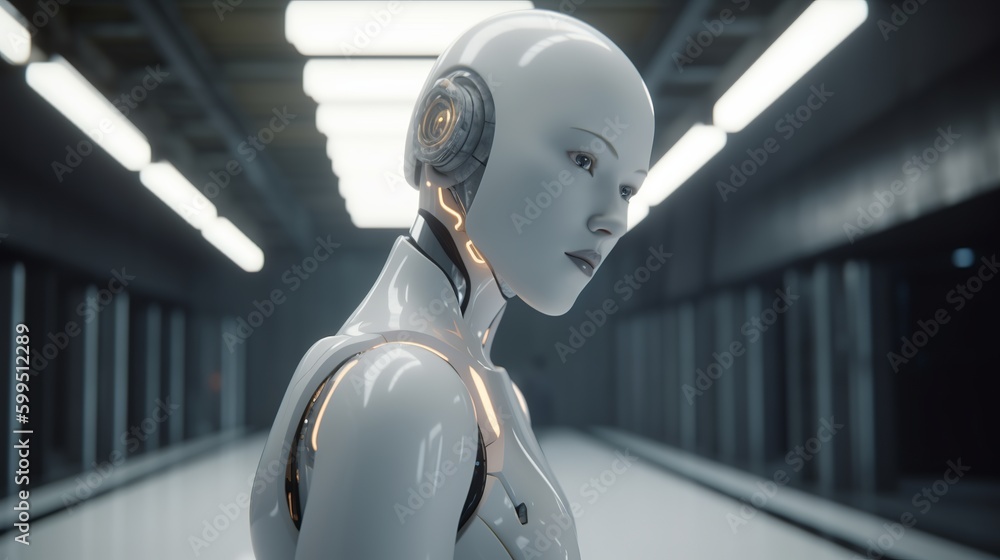 Humanoid robot gorgeous full in trendy style on light background ...