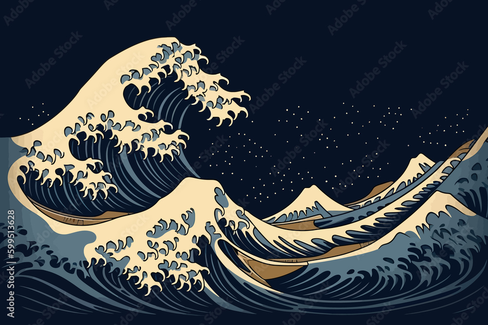 Japanese wave vector illustration of the ocean.Traditional oriental ...