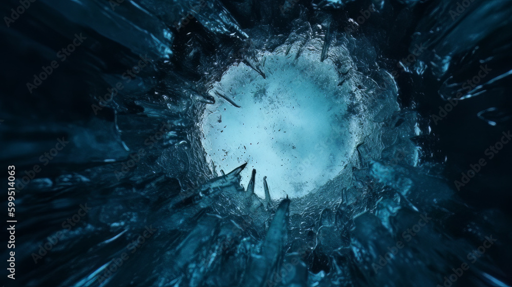 ice winter background, dark hole, cracks grunge texture blue wallpaper ...
