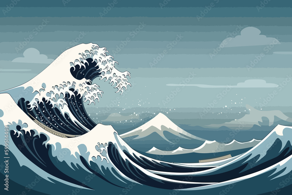Japanese wave illustration of the ocean.Traditional oriental ...