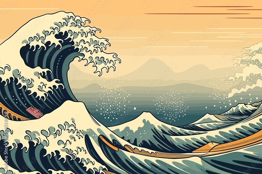 Japanese wave illustration of the ocean.Traditional oriental ...