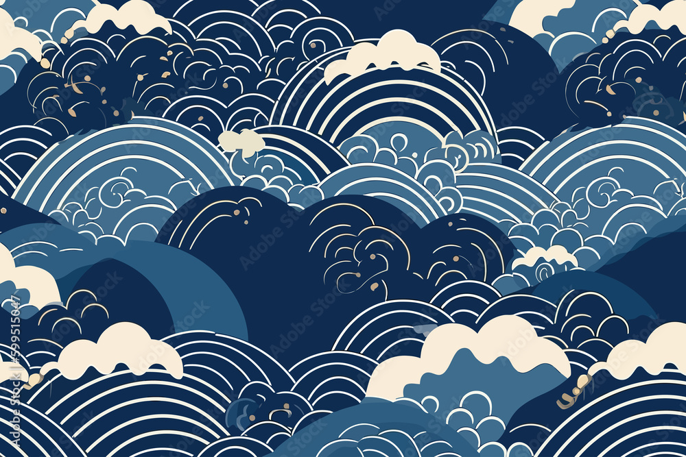 Japanese wave illustration of the ocean.Traditional oriental ...