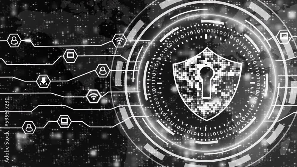 Network data protection cyber security lock shield. Motion graphics ...