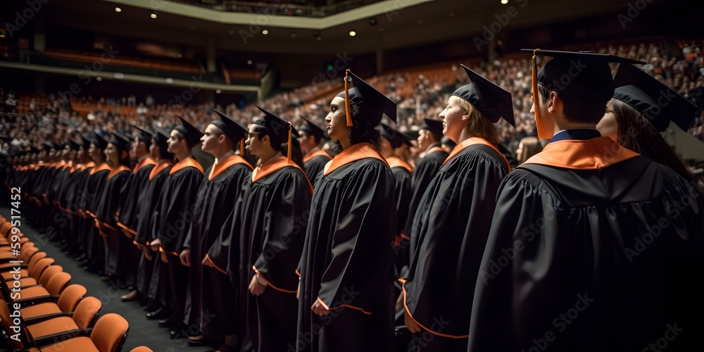 Image of a graduation ceremony with graduates in their caps and gowns ...