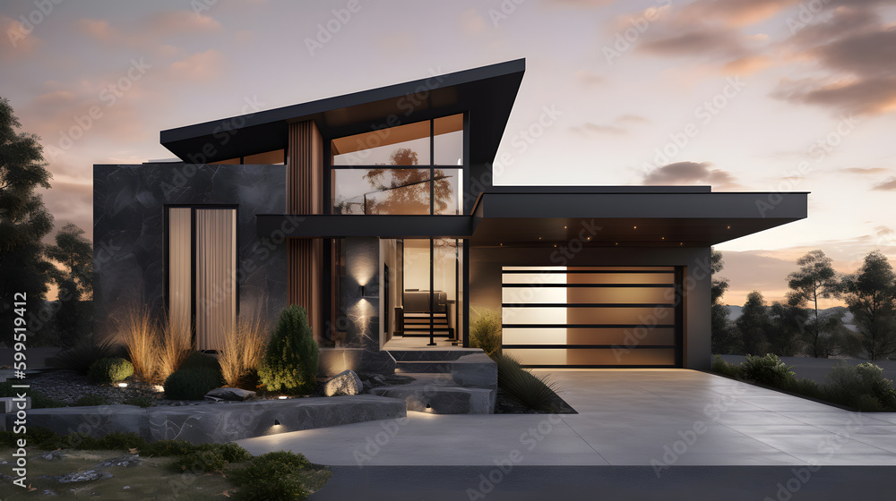 modern house design with a bold and refined facade, a warm color ...