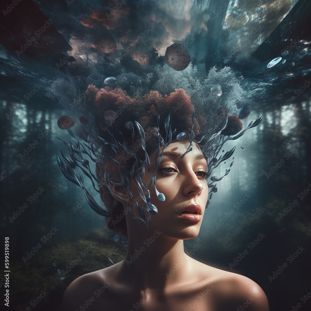 Conceptual Imaginative portraits woman evoking different moods ...