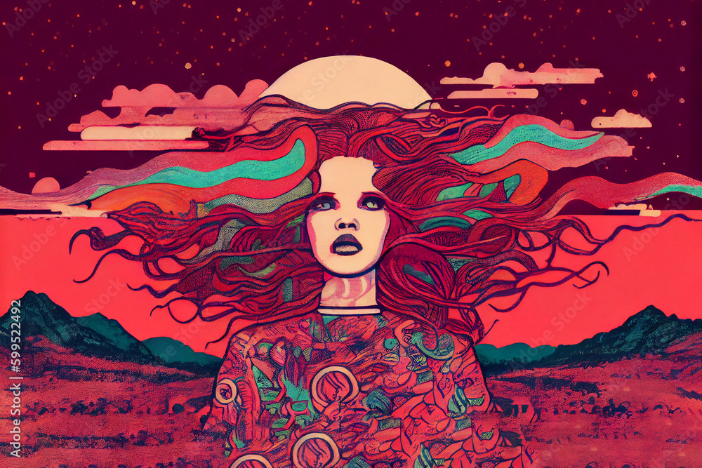 Trippy and psychedelic artwork with female face. Surreal illustration ...