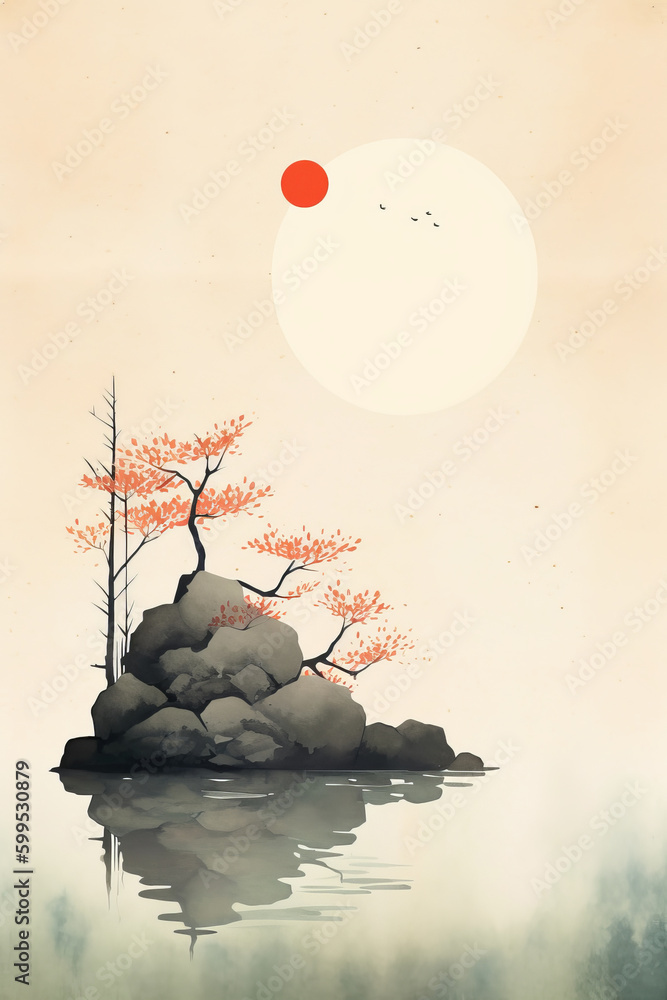 Japanese art, minimal, watercolors. Japanese tradition and culture ...