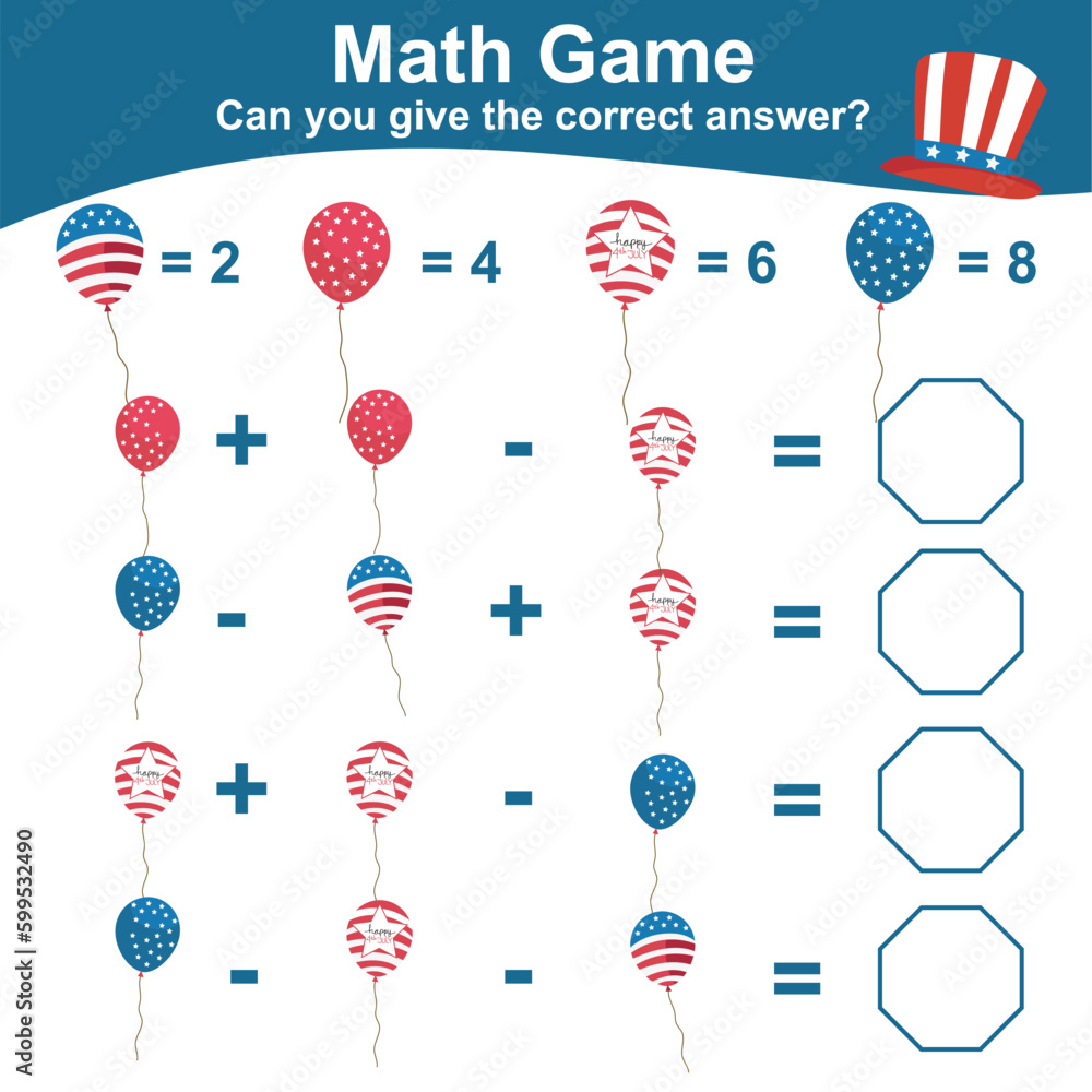 Mathematic counting worksheet with USA Independence Day theme. Math ...