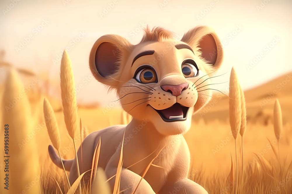 cute lion cub baby illustration, 3d render style, children cartoon ...