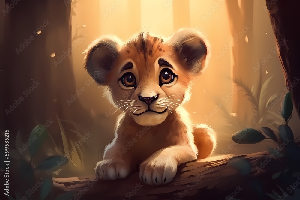 cute lion cub baby illustration, 3d render style, children cartoon ...