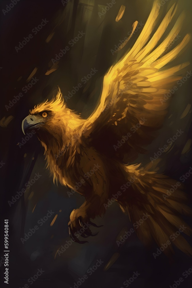 bird flying: full body portrait digital brush painting of a yellow ...