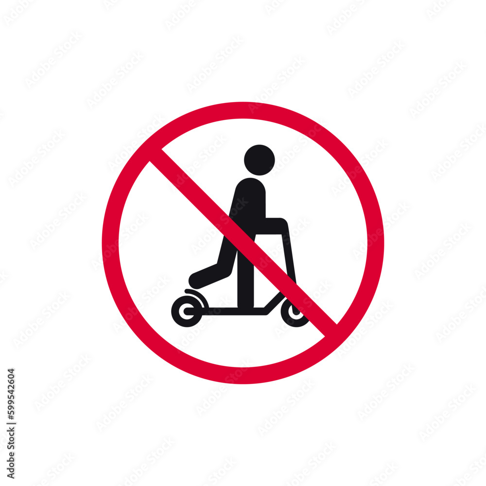 No kick scooter prohibited sign, forbidden modern round sticker, vector ...