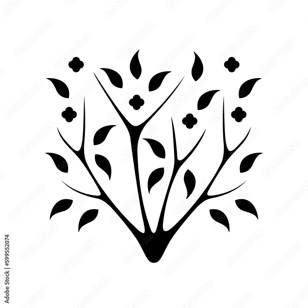Tree black icon. Hand drawn simple vector. Stylized blossoming tree ...