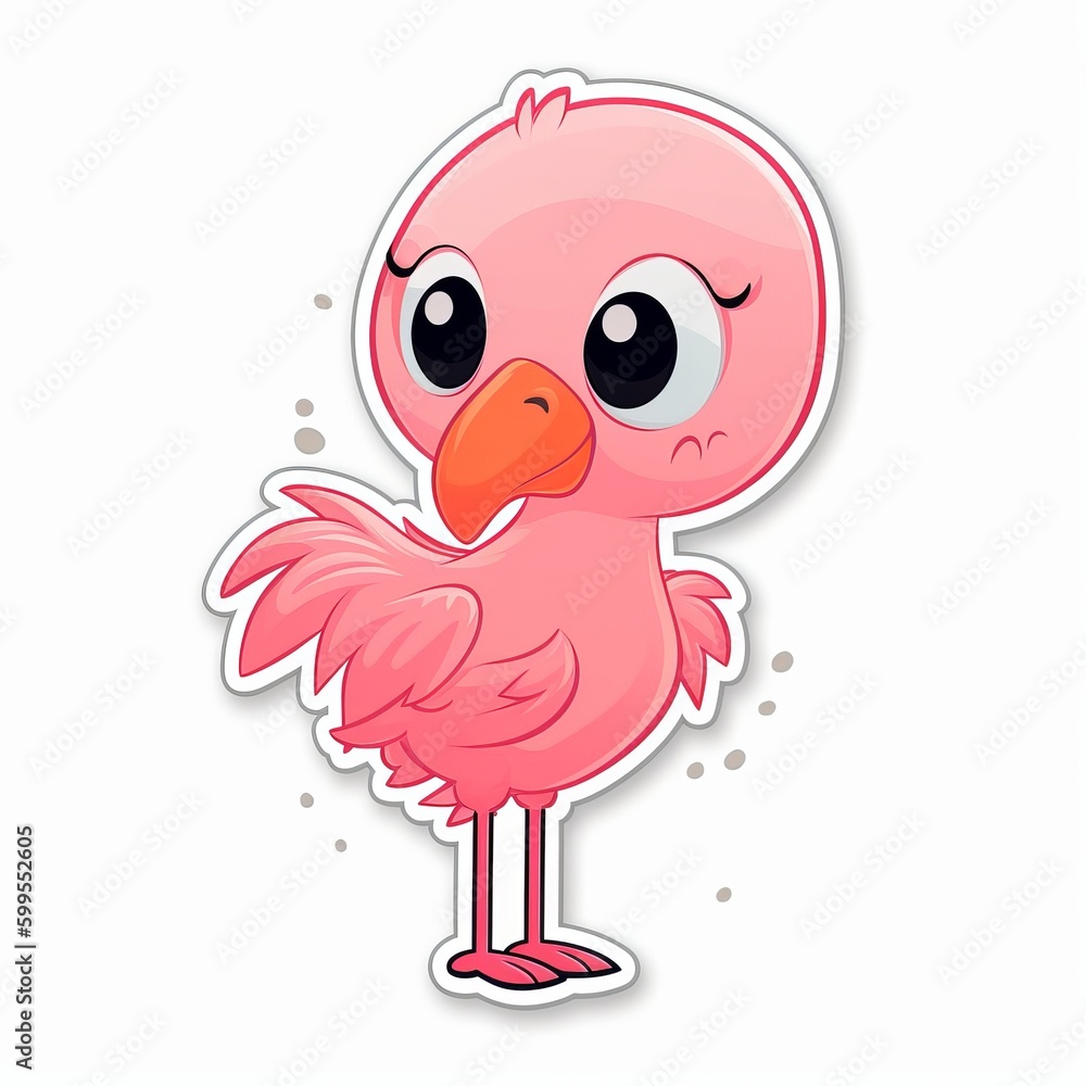 Illustrazione Stock A cute chibi Flamingo sticker with a white ...