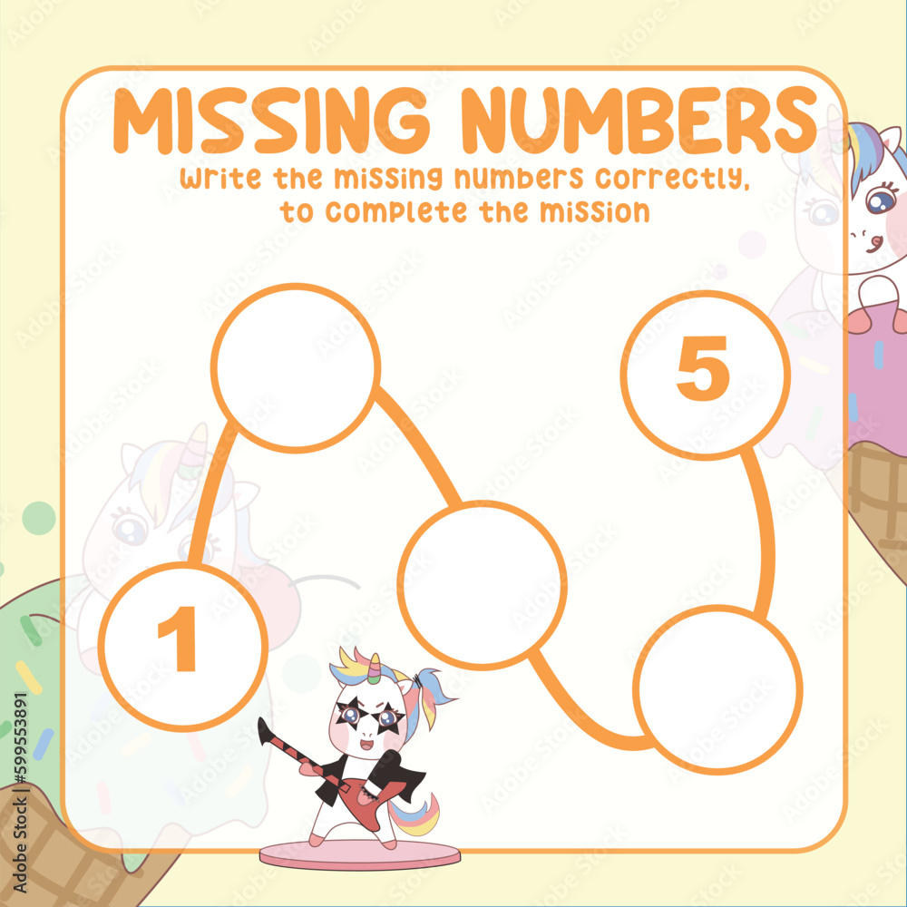 Math game for kids. missing numbers page with colourful and cute ... Math game for kids. missing numbers page with colourful and cute ...