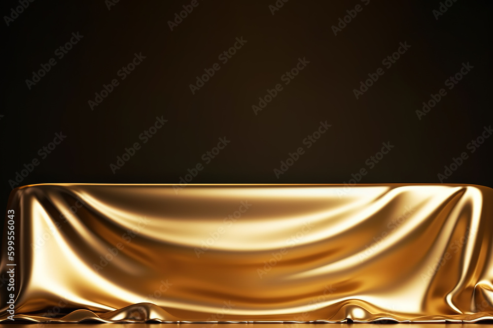 Luxurious Golden Fabric on Blank Podium with Gold Backdrop. created ...