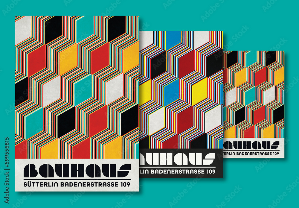 Bauhaus Poster Layout with Square Geometric Patterns Stock Template ...