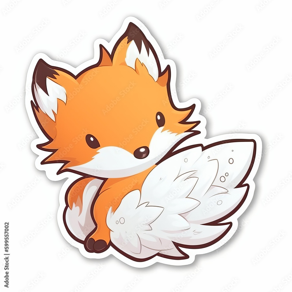 ภาพประกอบสต็อก A cute chibi Fox sticker with a white background ...