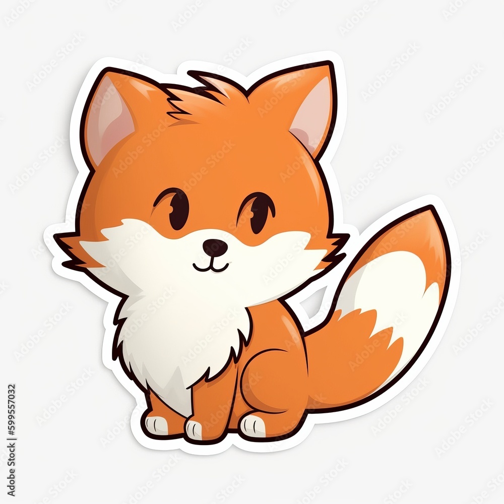 A cute chibi Fox sticker with a white background, radiating adorable ...
