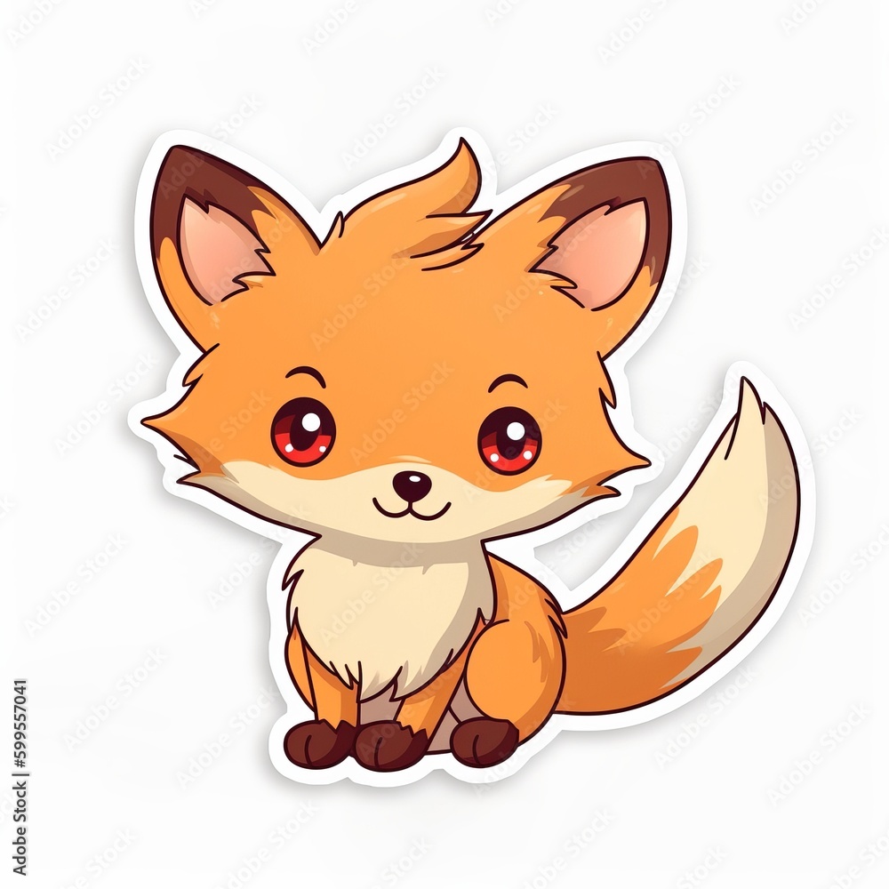 A cute chibi Fox sticker with a white background, radiating adorable ...