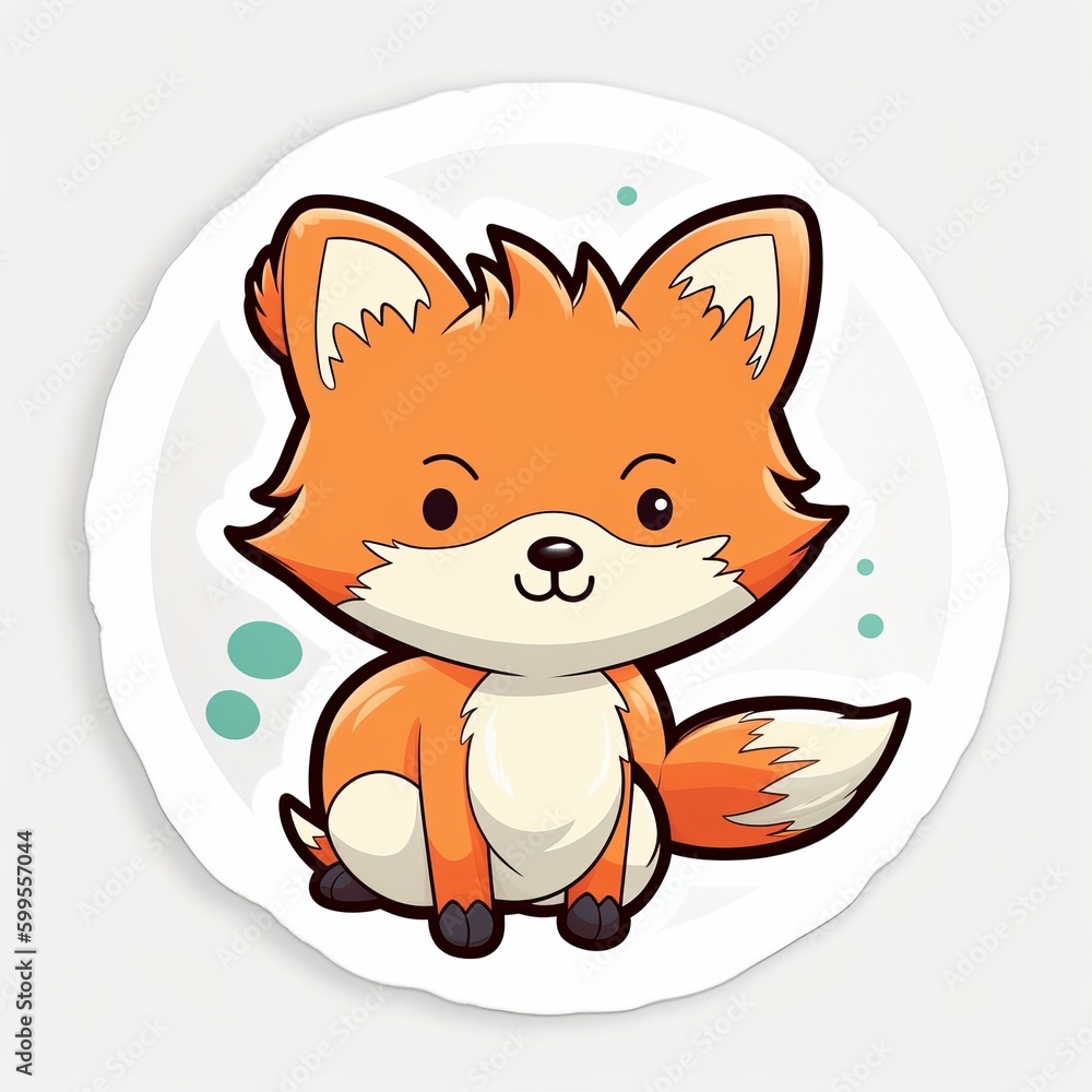 Illustrazione Stock A cute chibi Fox sticker with a white background ...