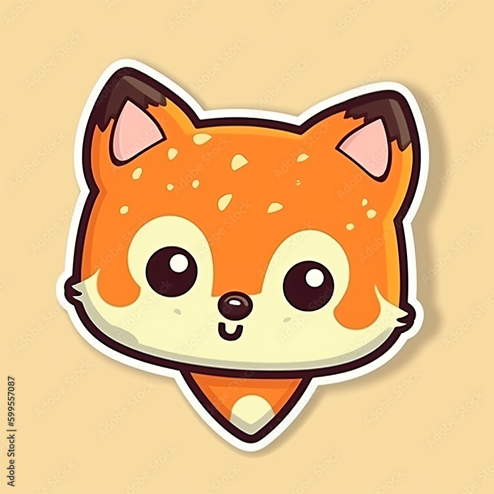 A cute chibi Fox sticker with a orange background, radiating adorable ...