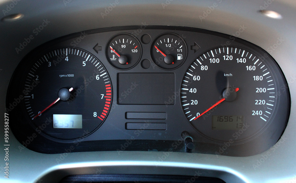 Old car speedometer. Speed indicator background. Parked car zero speed ...