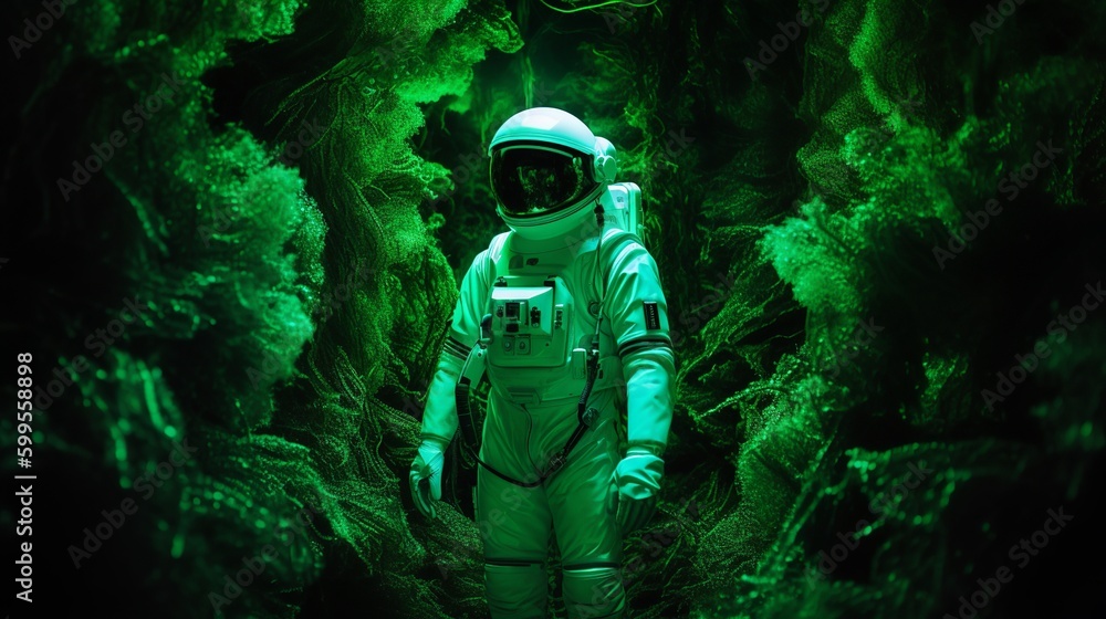 Astronaut in a green alien world, Generative AI Stock Illustration ...