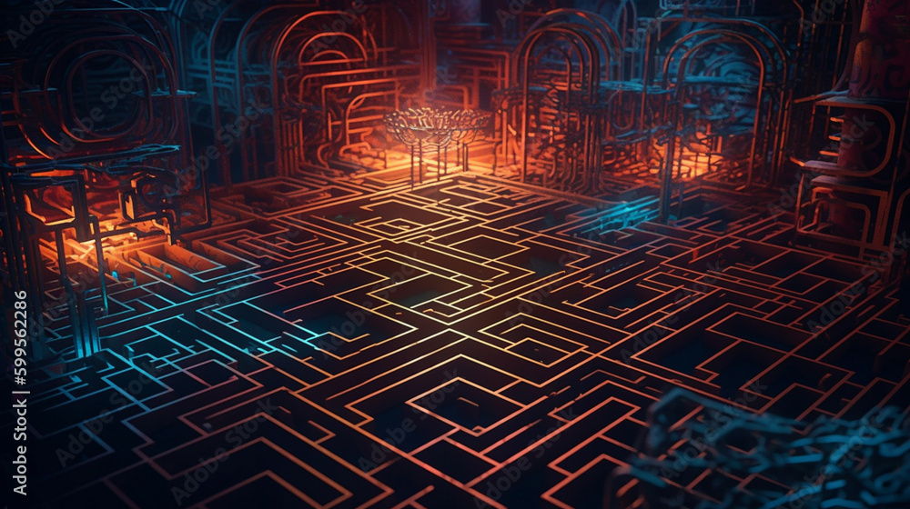 A dark and twisted maze with dead ends and traps Generative AI Stock ...