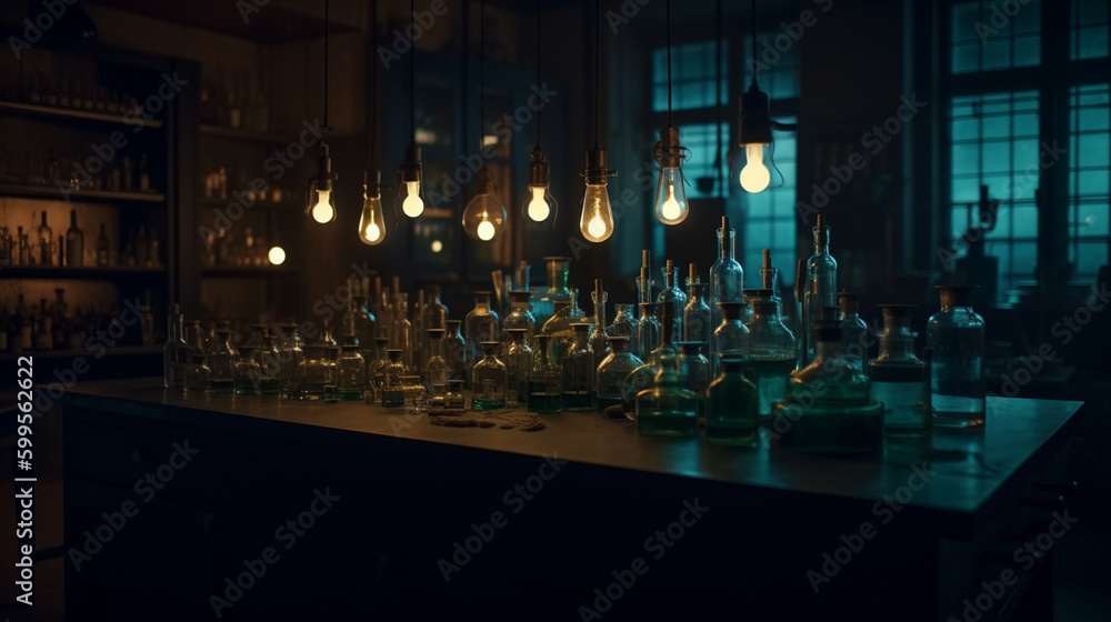 A dark and twisted laboratory with bubbling beakers Generative AI Stock ...