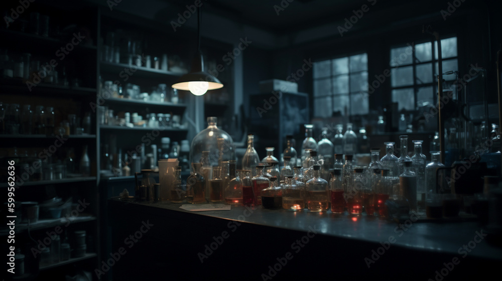 A dark and twisted laboratory with bubbling beakers Generative AI Stock ...