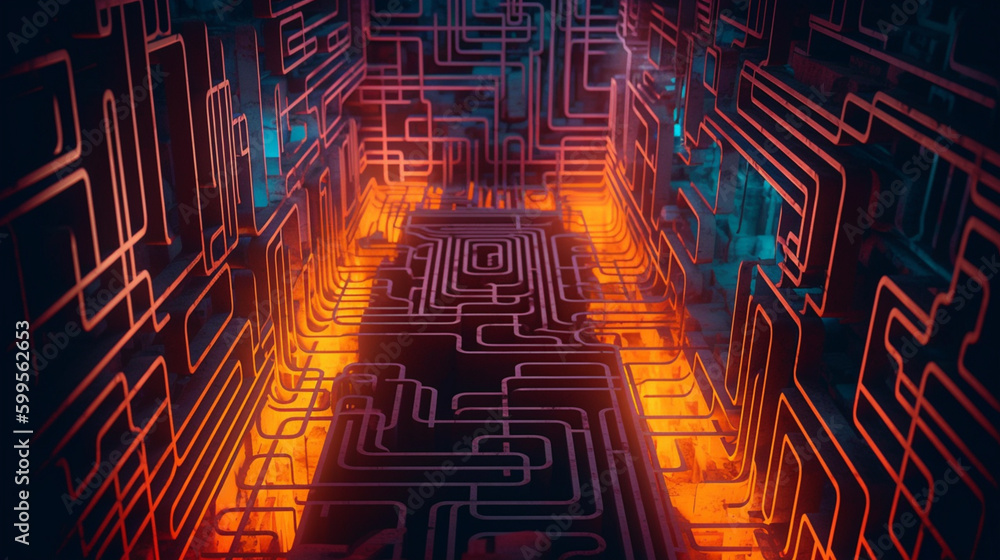 A dark and twisted maze with dead ends and traps Generative AI Stock ...