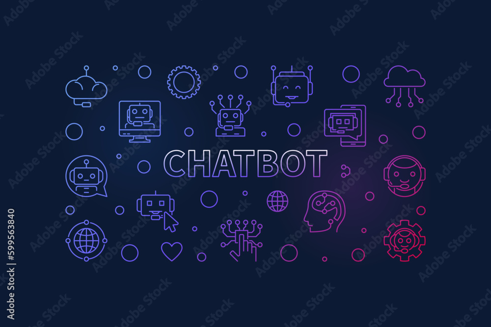 Chatbot thin line colorful banner - Artificial Intelligence Chatbot ...