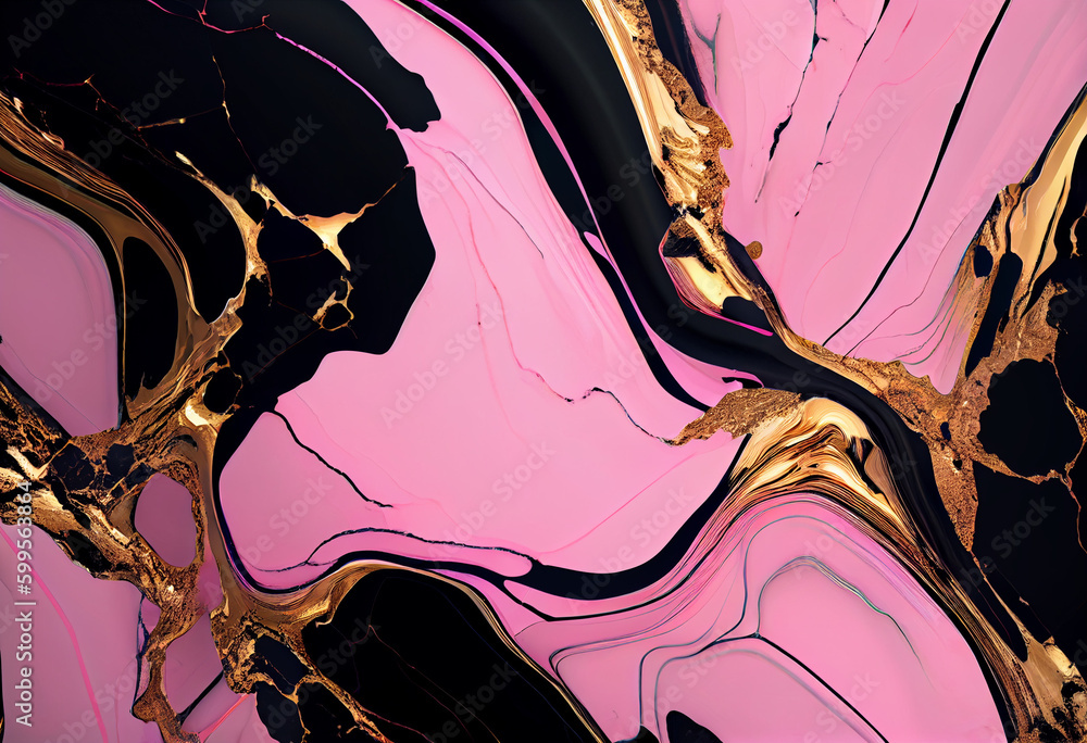 A pink and black marble background with varying gold outlines ...